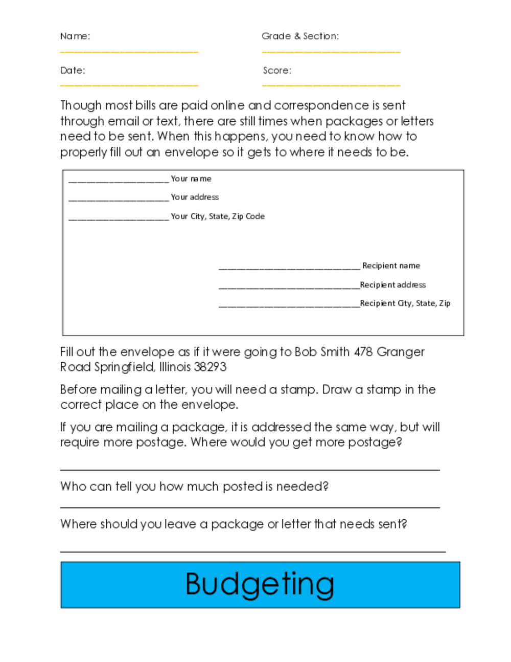 High School Life Skills - 10 Page Workbook - Download now ...
